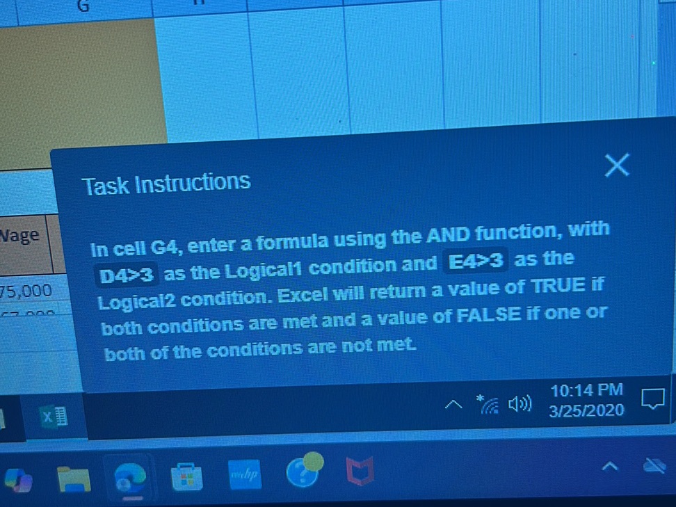 In cell G4, enter a formula using the AND | StudyX