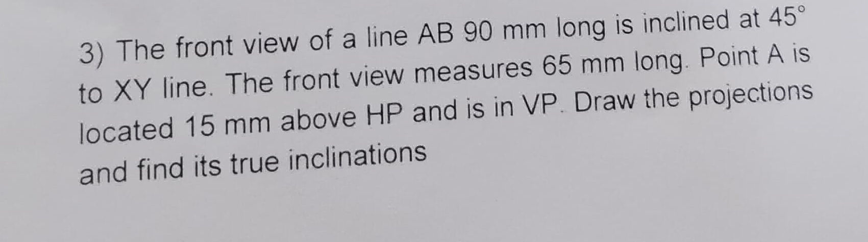3) The front view of a line AB 90 mm long is | StudyX