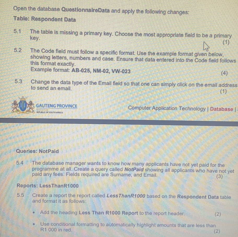 Open the database QuestionnaireData and | StudyX