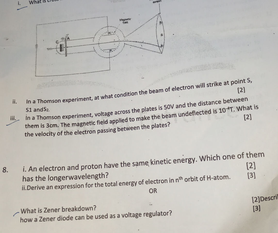 ii. In a Thomson experiment, at what | StudyX
