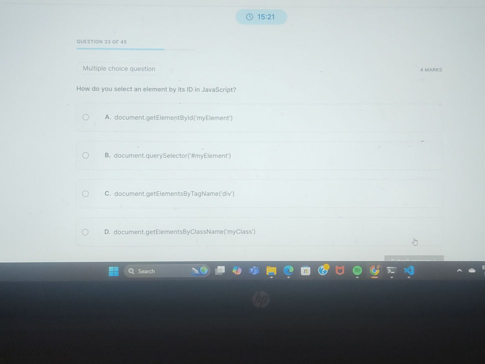 How do you select an element by its ID in | StudyX