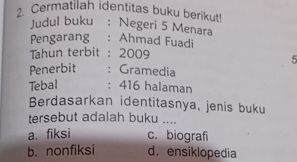 2. Cermatilah identitas buku berikut! Judul | StudyX