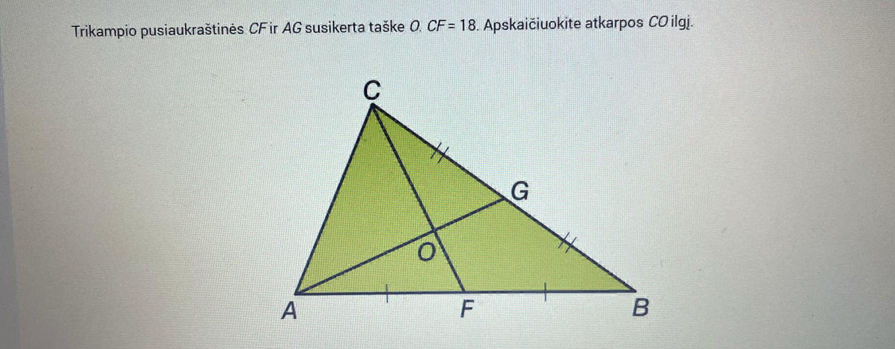 Trikampio pusiaukraštinės $CF$ ir $AG$ | StudyX