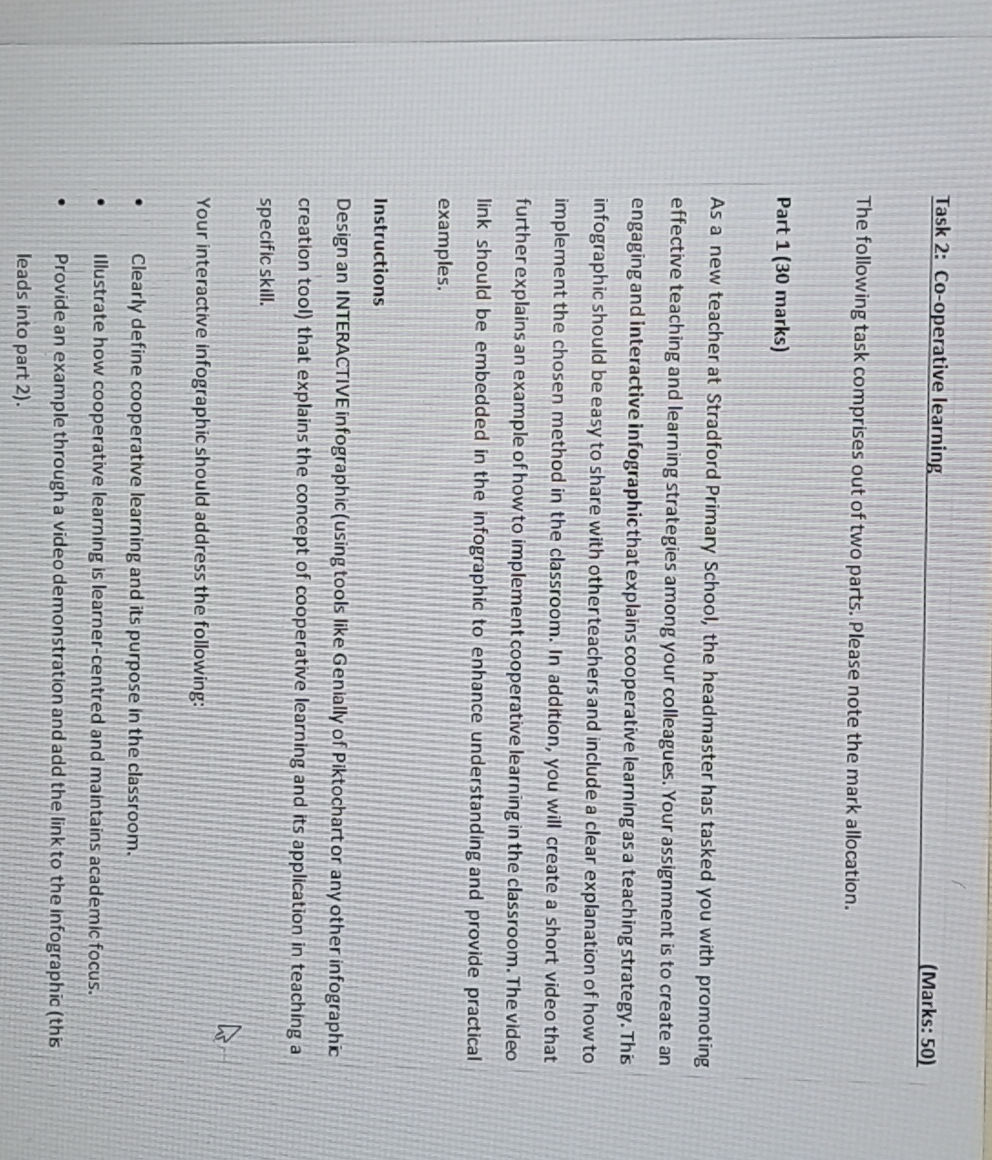 Task 2: Co-operative learning (Marks: 50) | StudyX