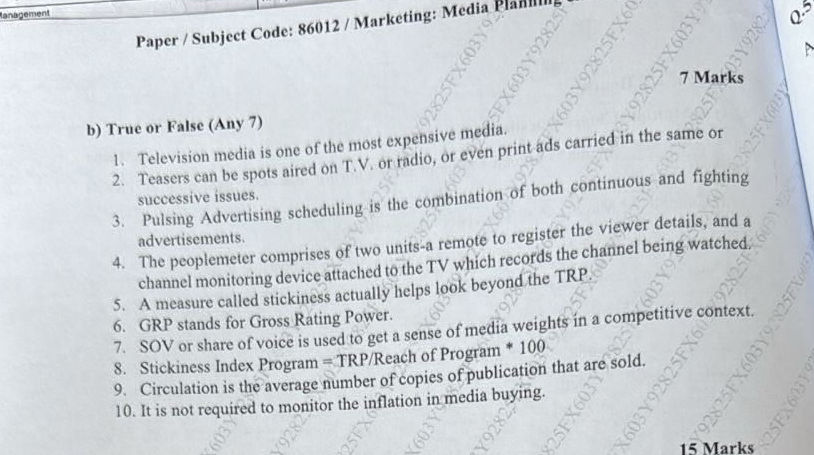 b) True or False (Any 7) 1. Television | StudyX
