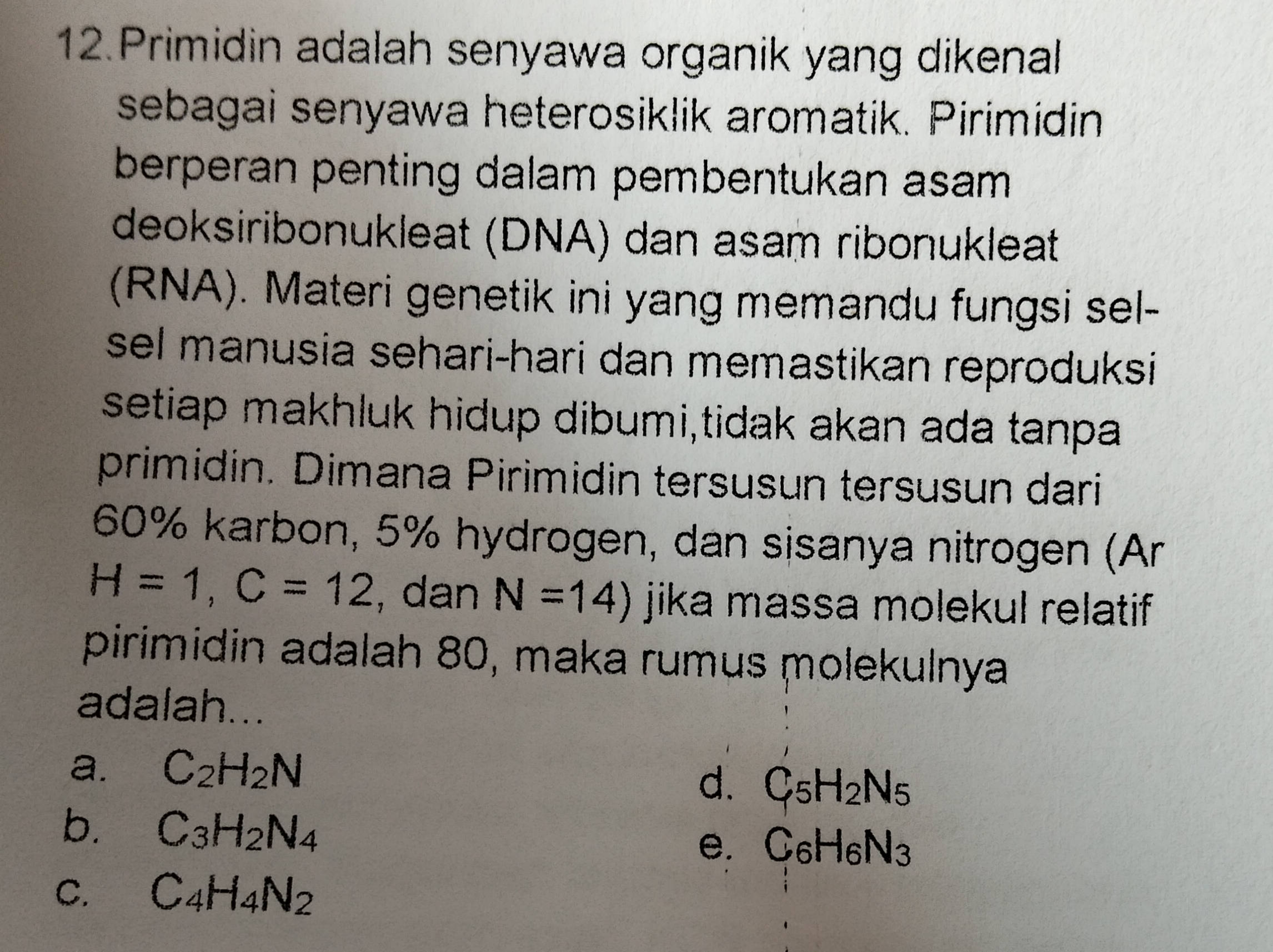 12. Primidin adalah senyawa organik yang | StudyX