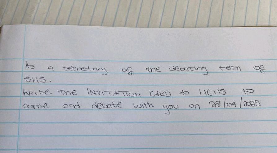 As a secretary of the debating team of SHS. | StudyX