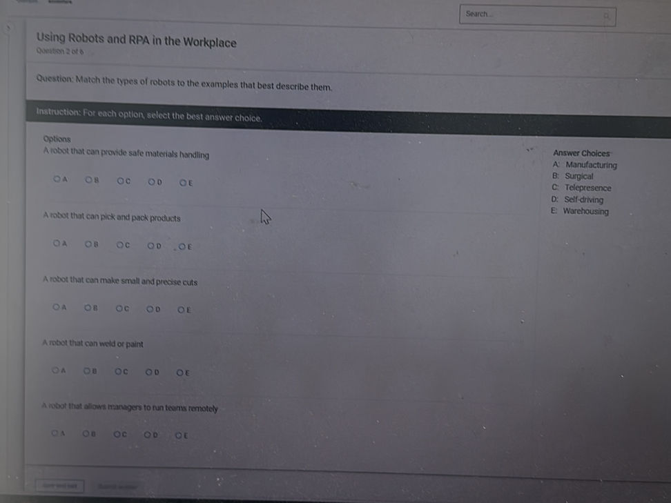 Match the types of robots to the examples | StudyX