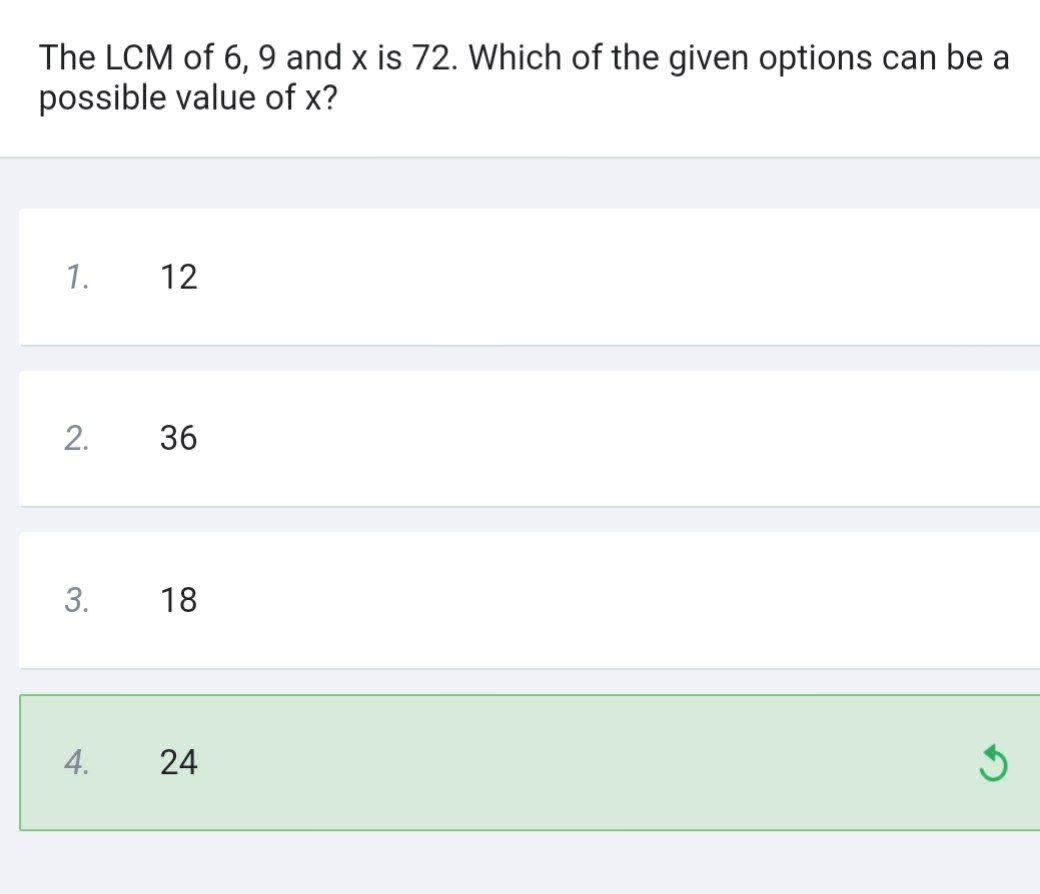 The LCM of 6, 9 and x is 72. Which of the | StudyX