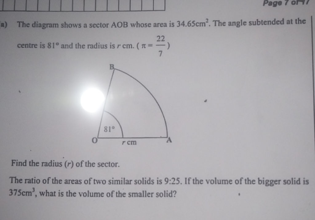 (a) The diagram shows a sector AOB whose | StudyX