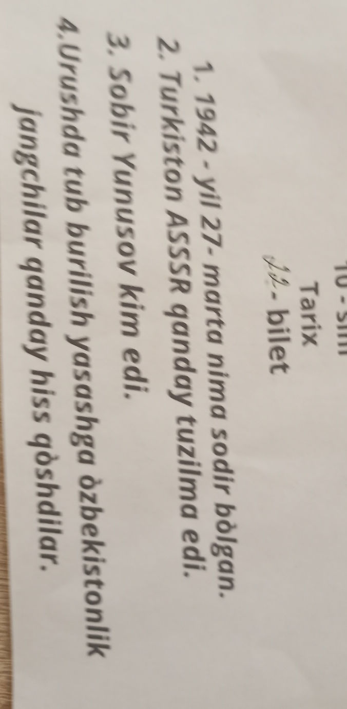 1. 1942 - yil 27- marta nima sodir bolgan. | StudyX