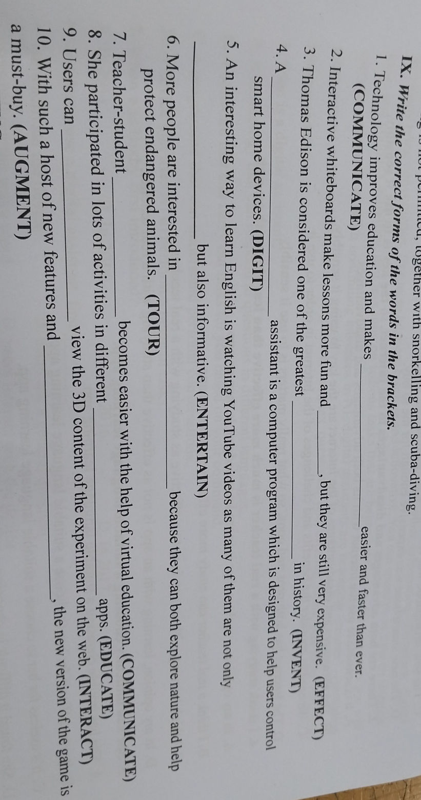 IX. Write the correct forms of the words in | StudyX