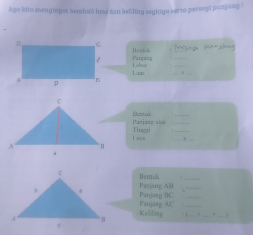 Bentuk: Persegi panjang Panjang: ... Lebar: | StudyX