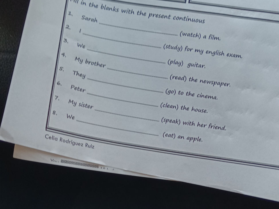 Fill in the blanks with the present | StudyX