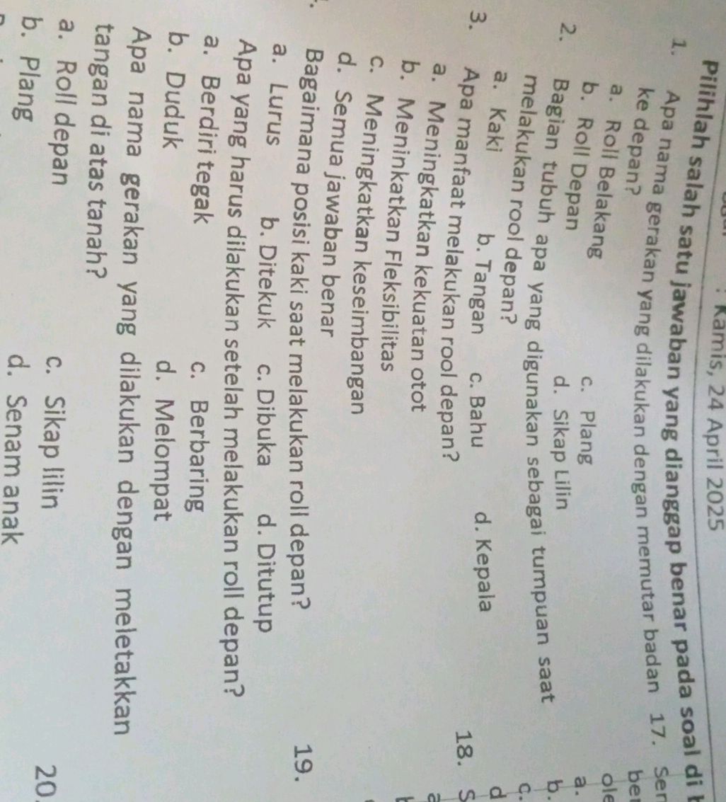 1. Apa nama gerakan yang dilakukan dengan | StudyX