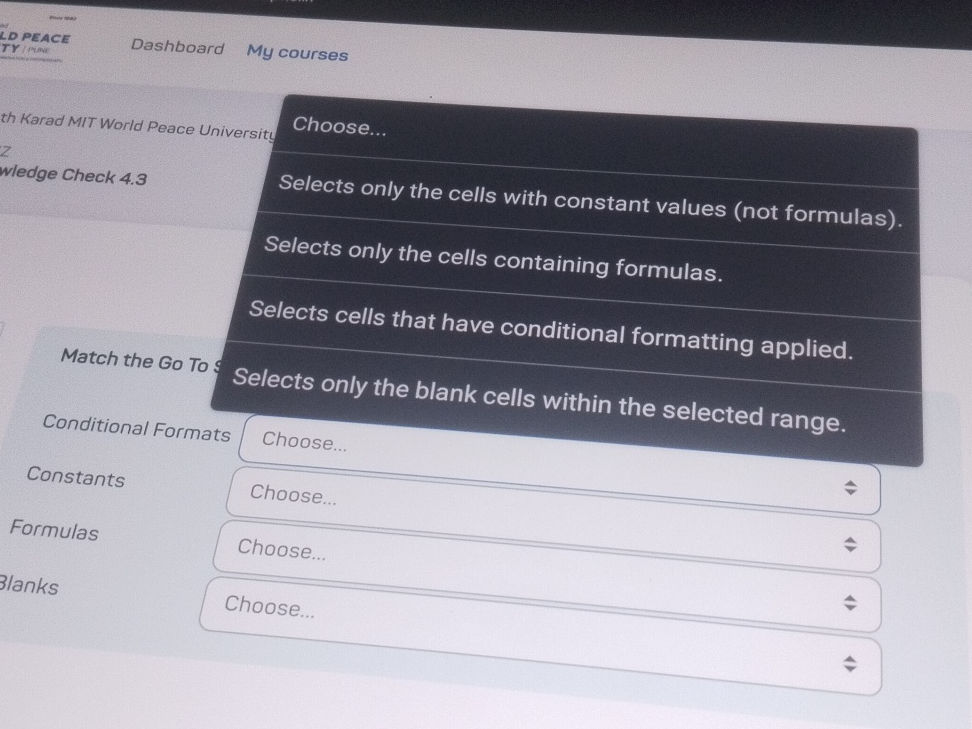 Match the Go To options with their | StudyX
