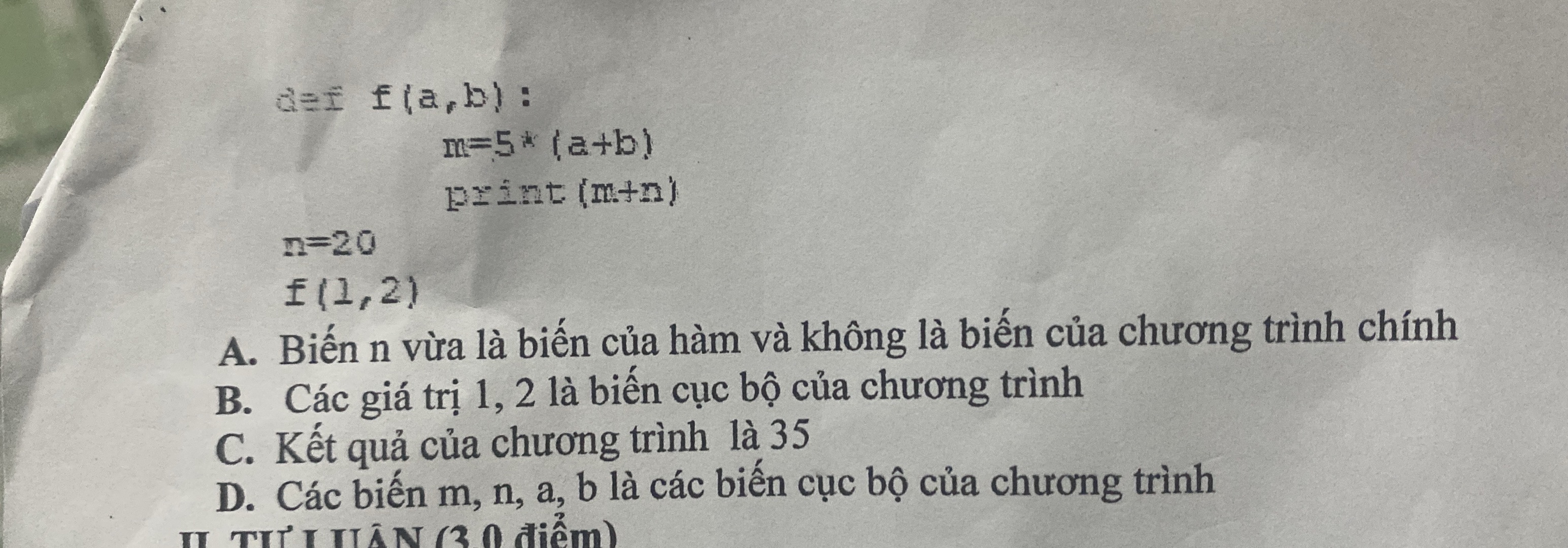 ```python def f(a, b): m = 5 * (a + b) | StudyX