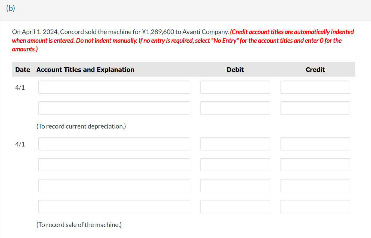 On April 1, 2024, Concord sold the machine | StudyX