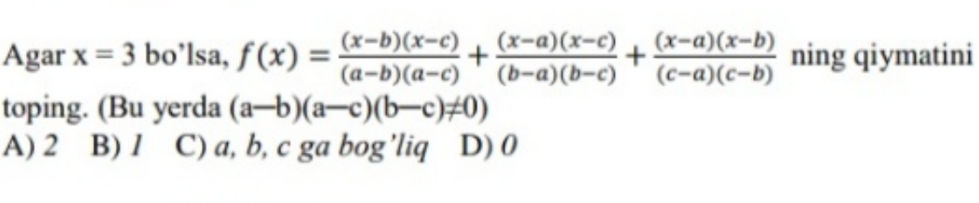 Agar $x = 3$ bo'lsa, $f(x) = | StudyX