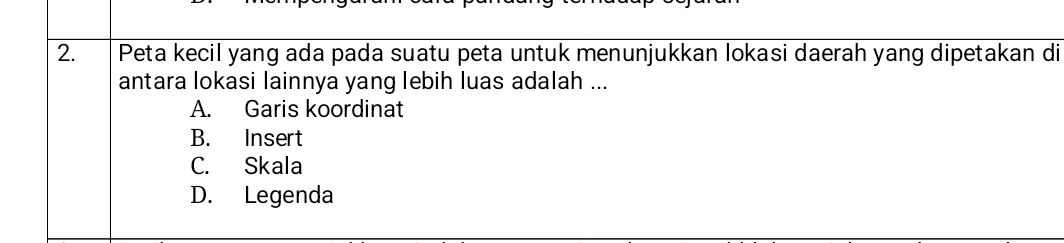 2. Peta kecil yang ada pada suatu peta untuk | StudyX