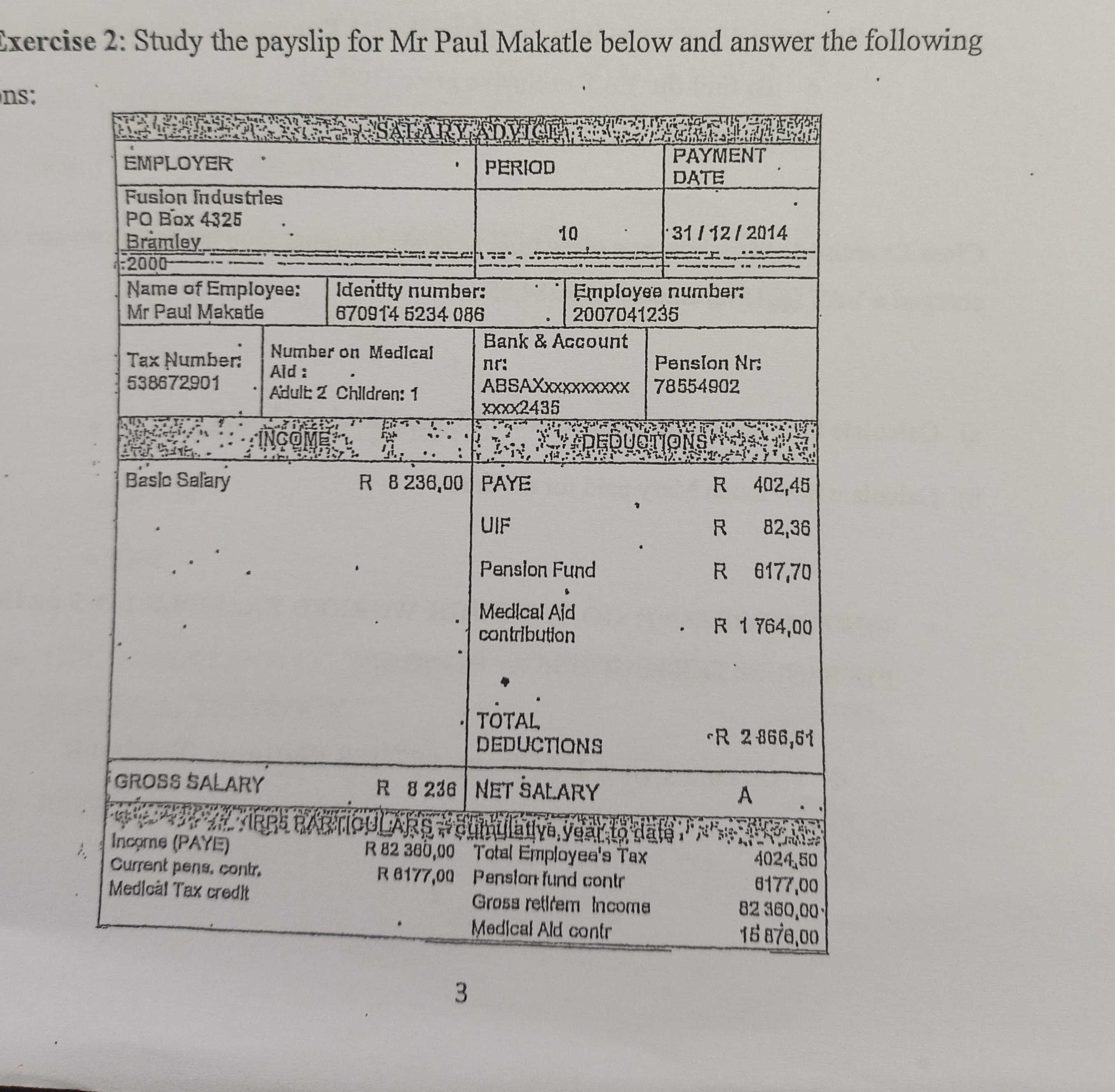 Exercise 2: Study the payslip for Mr Paul | StudyX