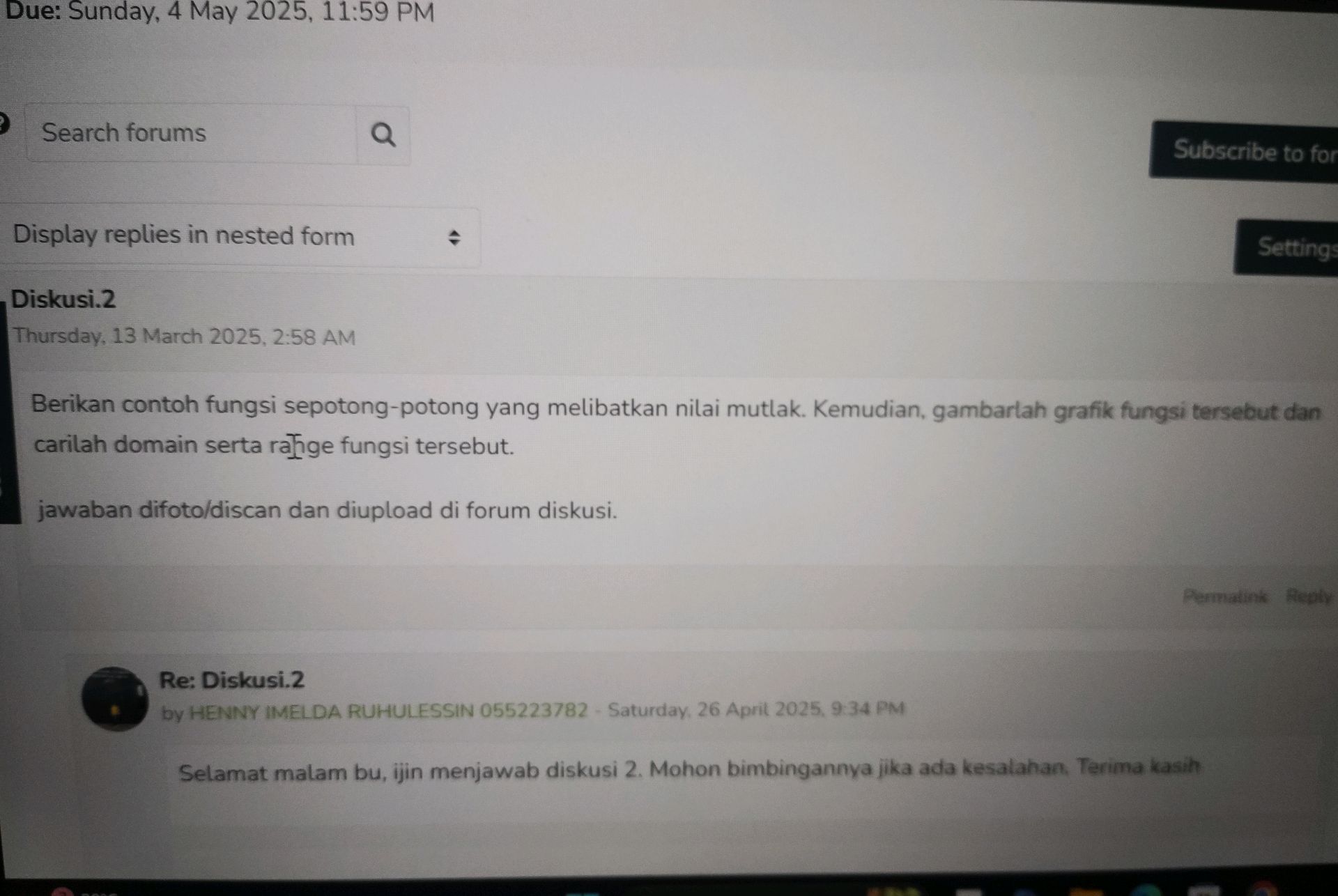 Berikan contoh fungsi sepotong-potong yang | StudyX