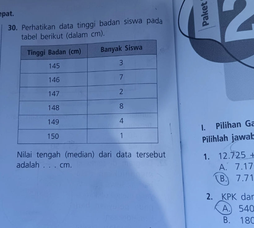 30. Perhatikan data tinggi badan siswa pada | StudyX