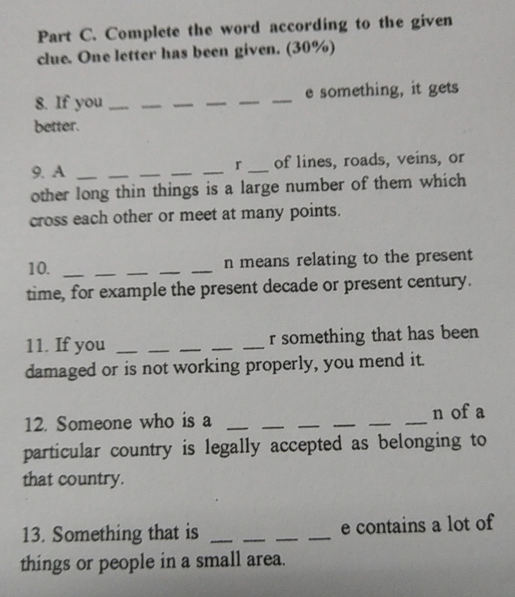 Part C. Complete the word according to the | StudyX