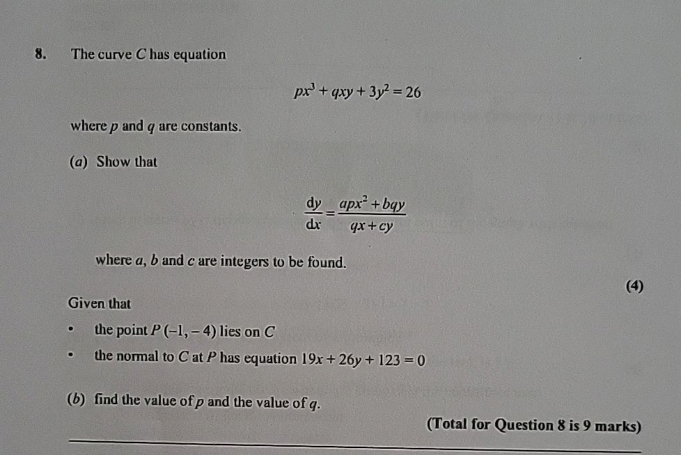 8. The curve C has equation $px^3 + qxy + | StudyX