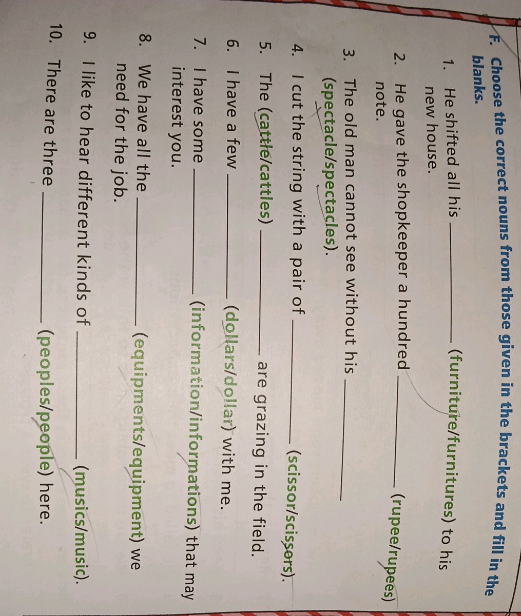 F. Choose the correct nouns from those given | StudyX