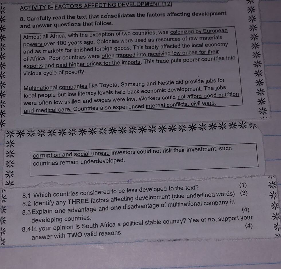 ACTIVITY 8- FACTORS AFFECTING DEVELOPMENT | StudyX