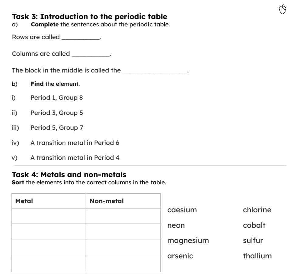Task 3: Introduction to the periodic table | StudyX