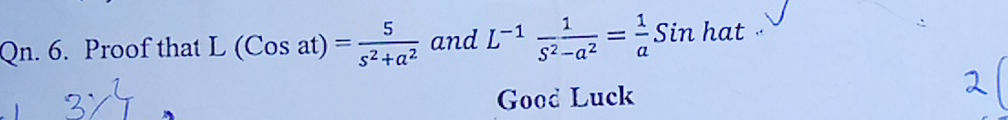 Qn. 6. Proof that $L(Cos ext{ }at) = | StudyX