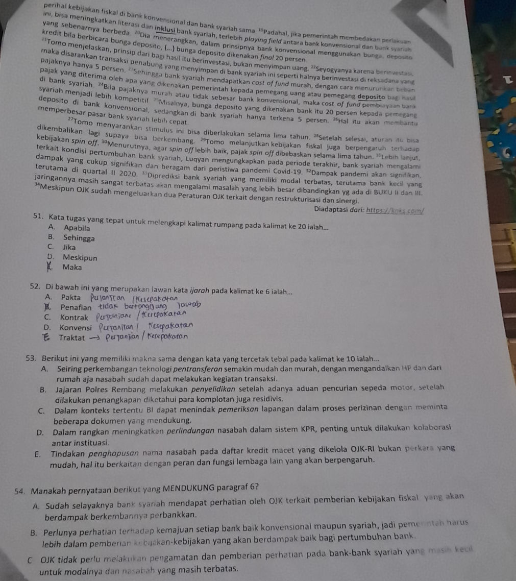 51. Kata tugas yang tepat untuk melengkapi | StudyX