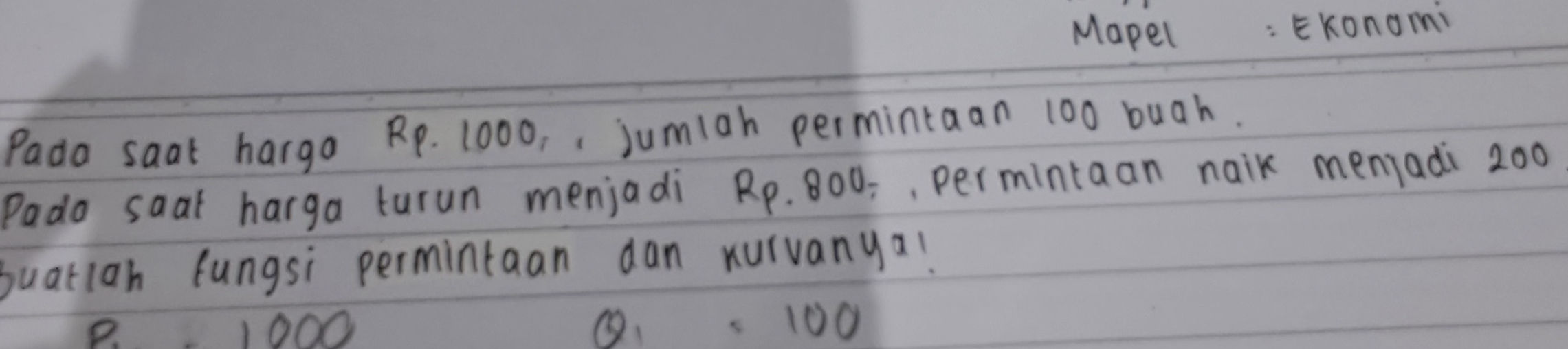Pada saat harga Rp. 1000, jumlah permintaan | StudyX
