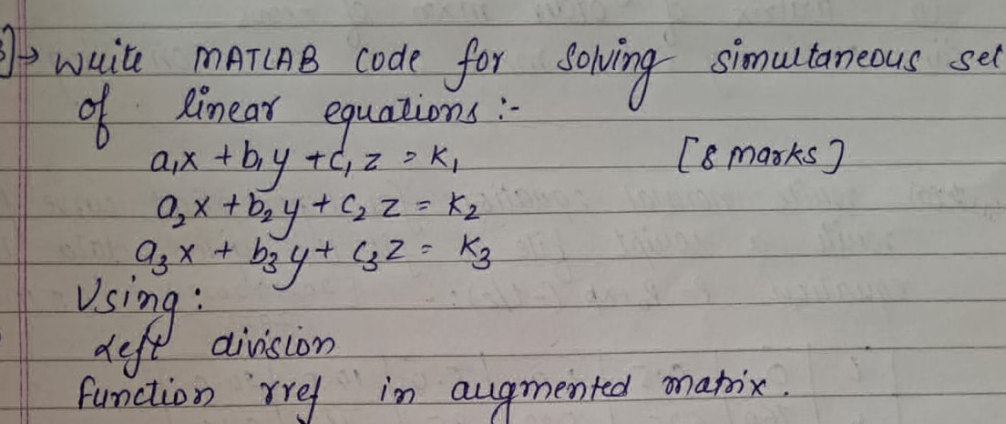 Write MATLAB code for solving simultaneous | StudyX