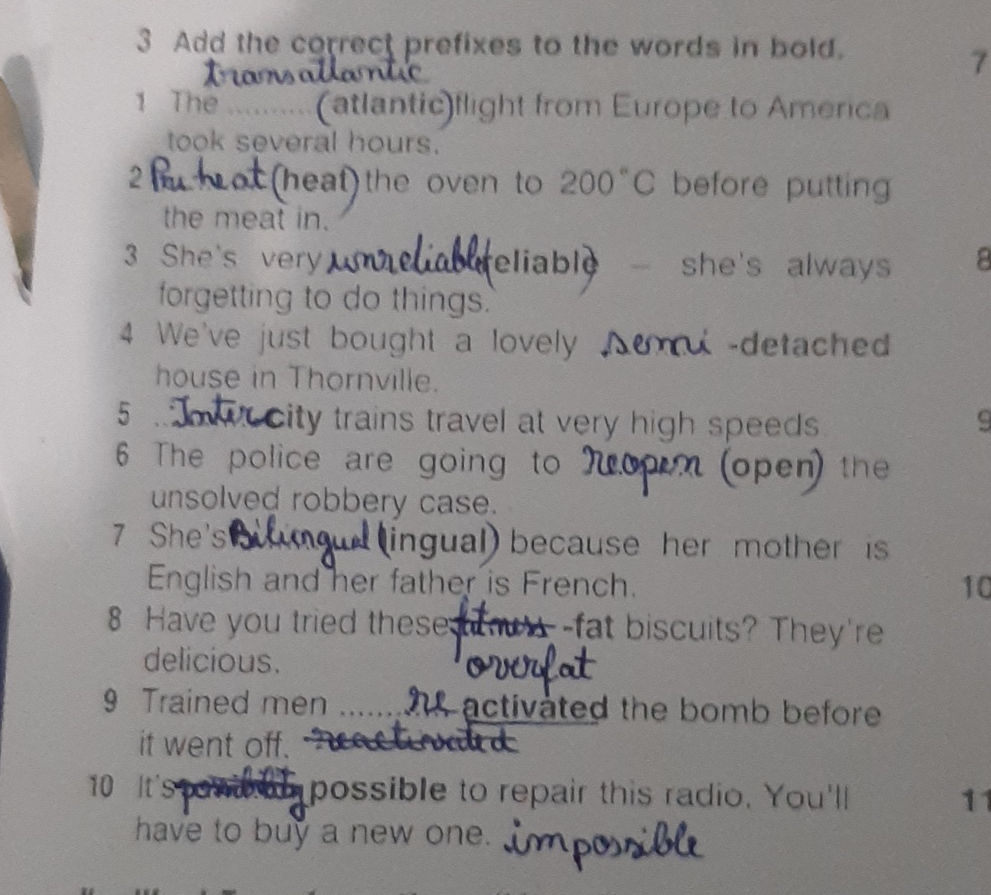 3 Add the correct prefixes to the words in | StudyX
