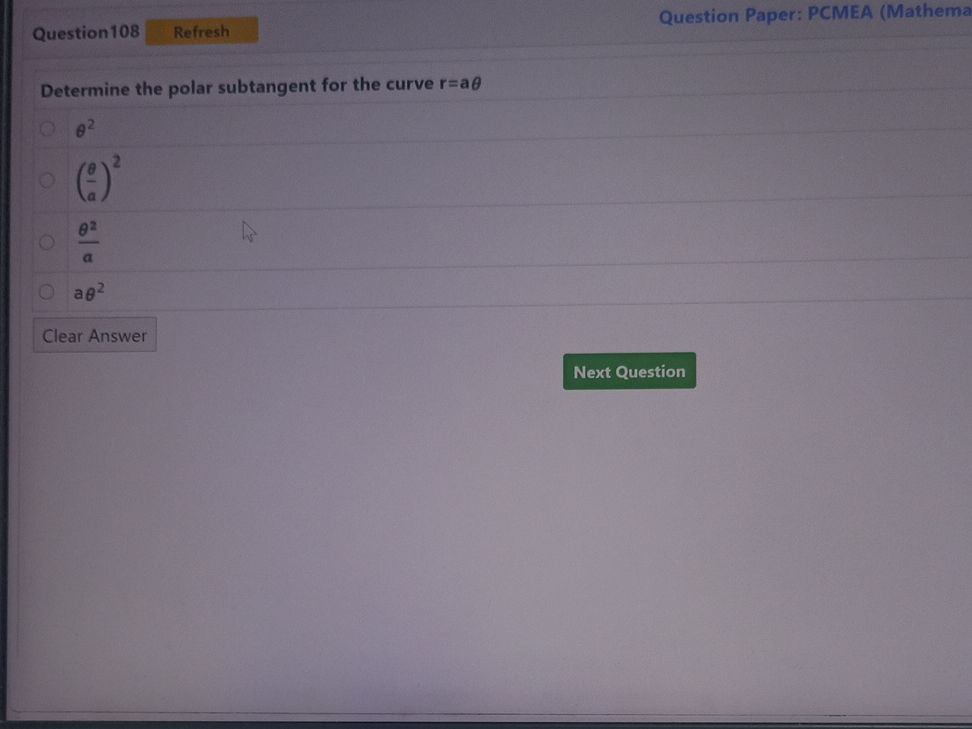 Determine the polar subtangent for the curve | StudyX
