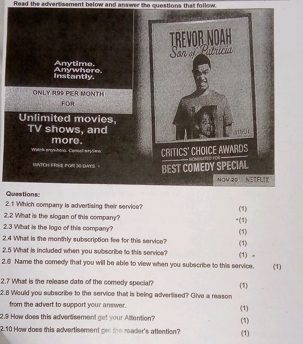 Read the advertisement below and answer the | StudyX