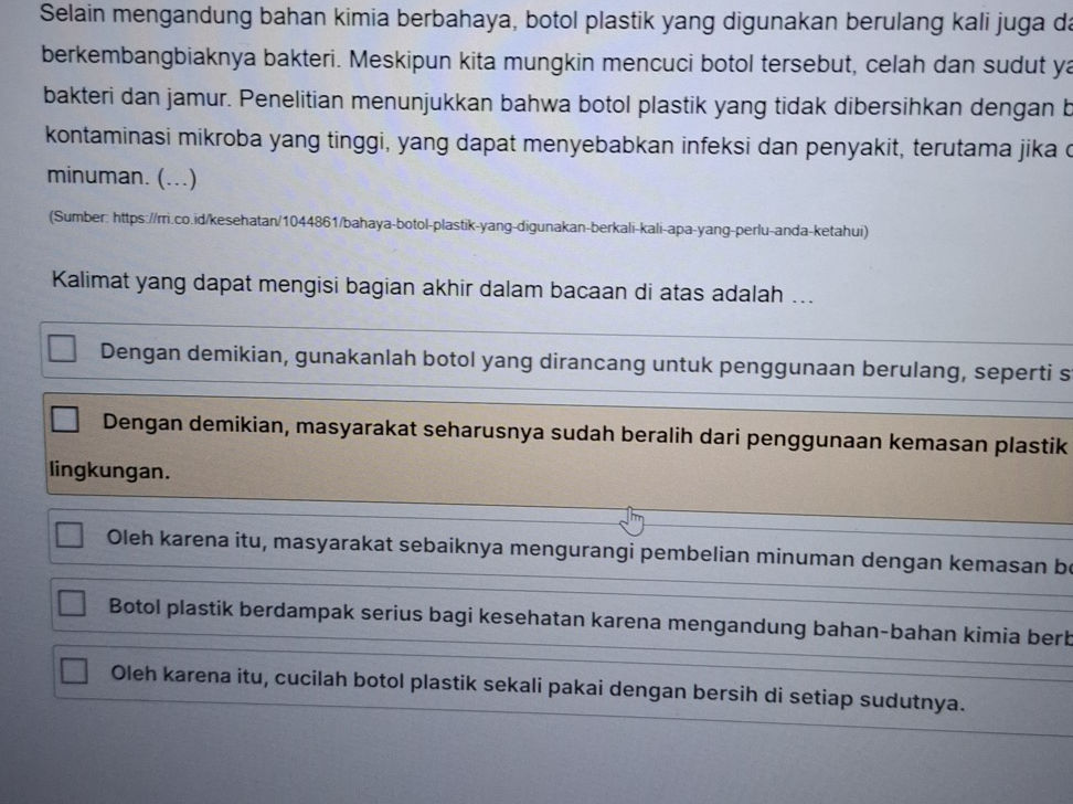 Kalimat yang dapat mengisi bagian akhir | StudyX