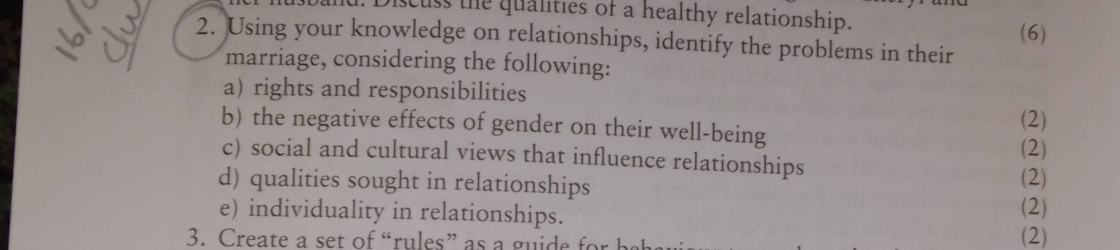 2. Using your knowledge on relationships, | StudyX