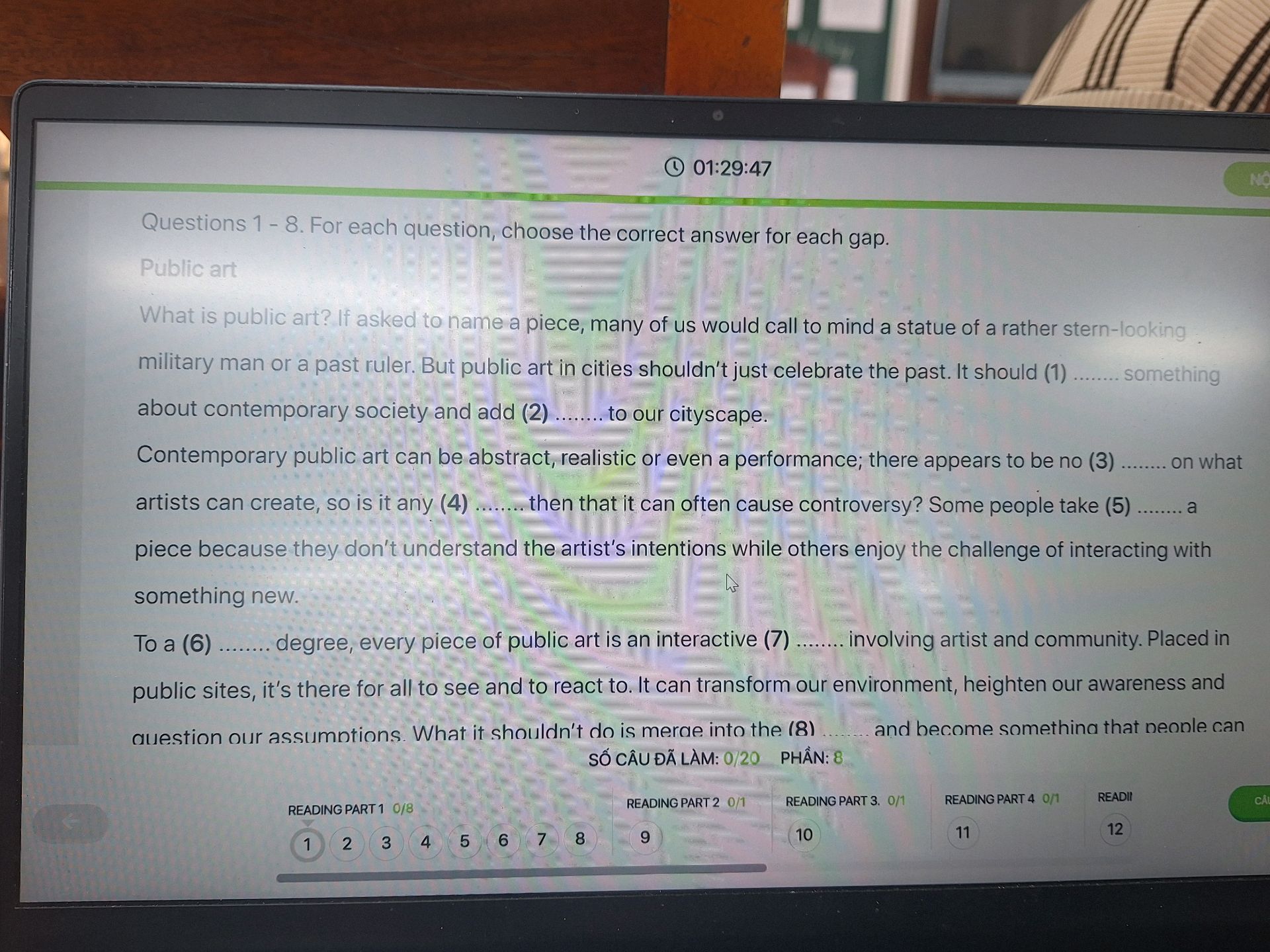 Questions 1-8. For each question, choose the