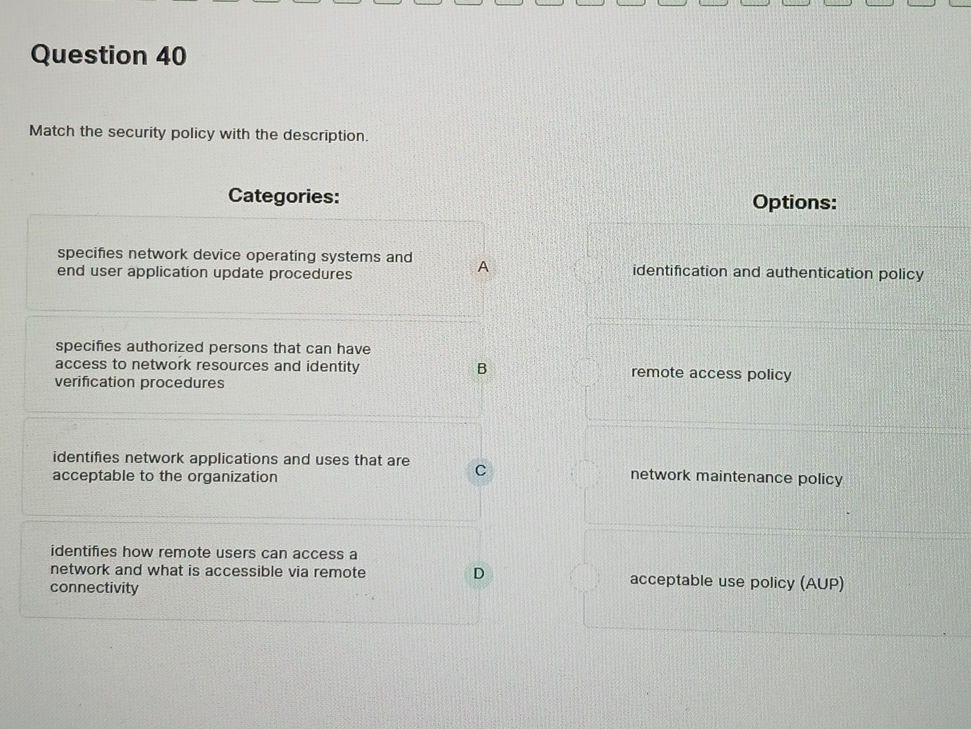 Match the security policy with the | StudyX