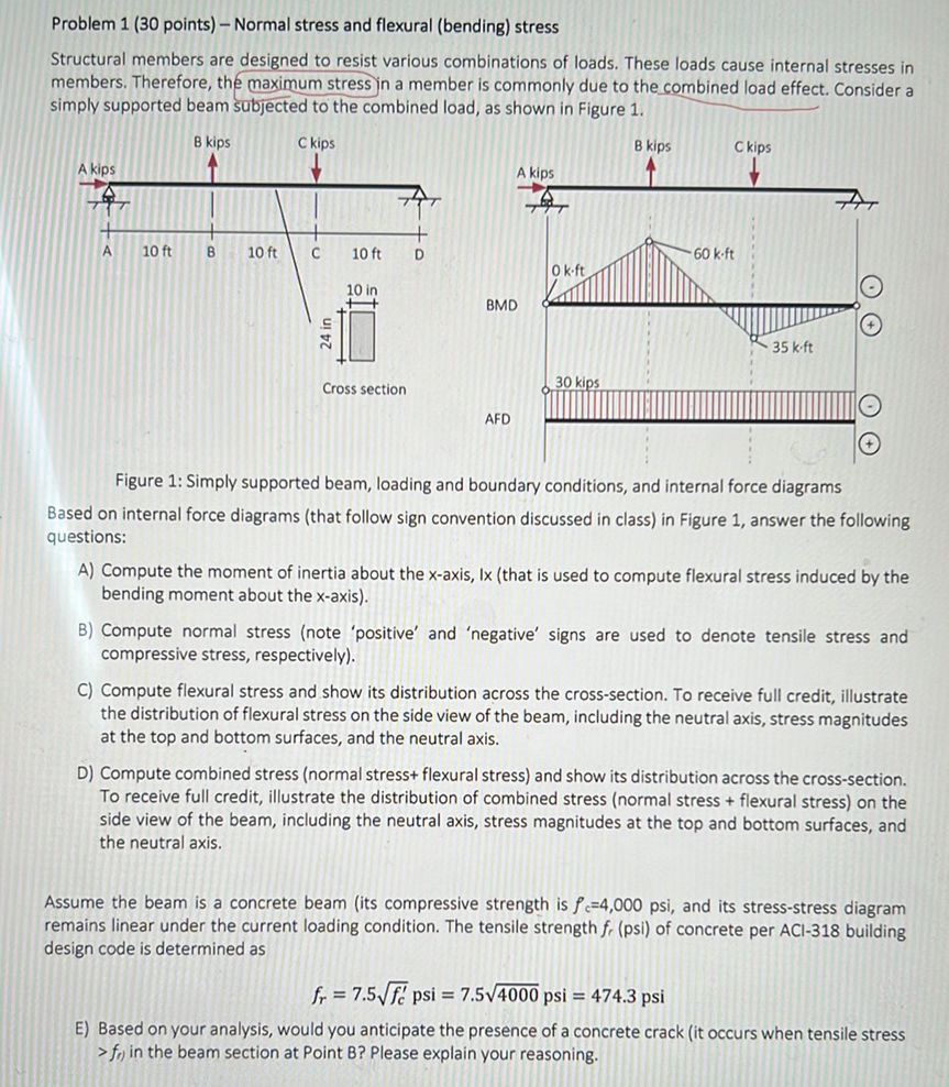 Problem 1 (30 points) - Normal stress and | StudyX