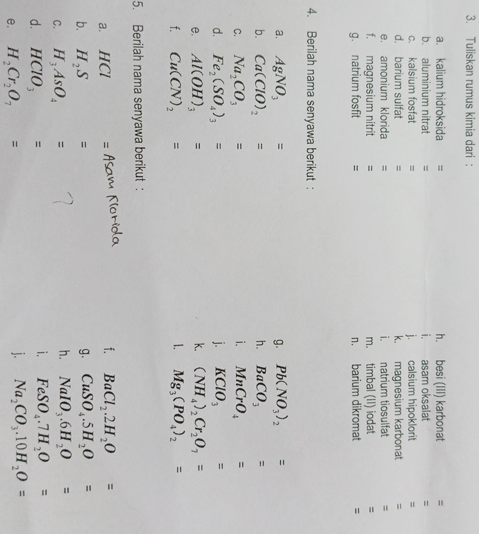 3. Tuliskan rumus kimia dari : a. kalium | StudyX