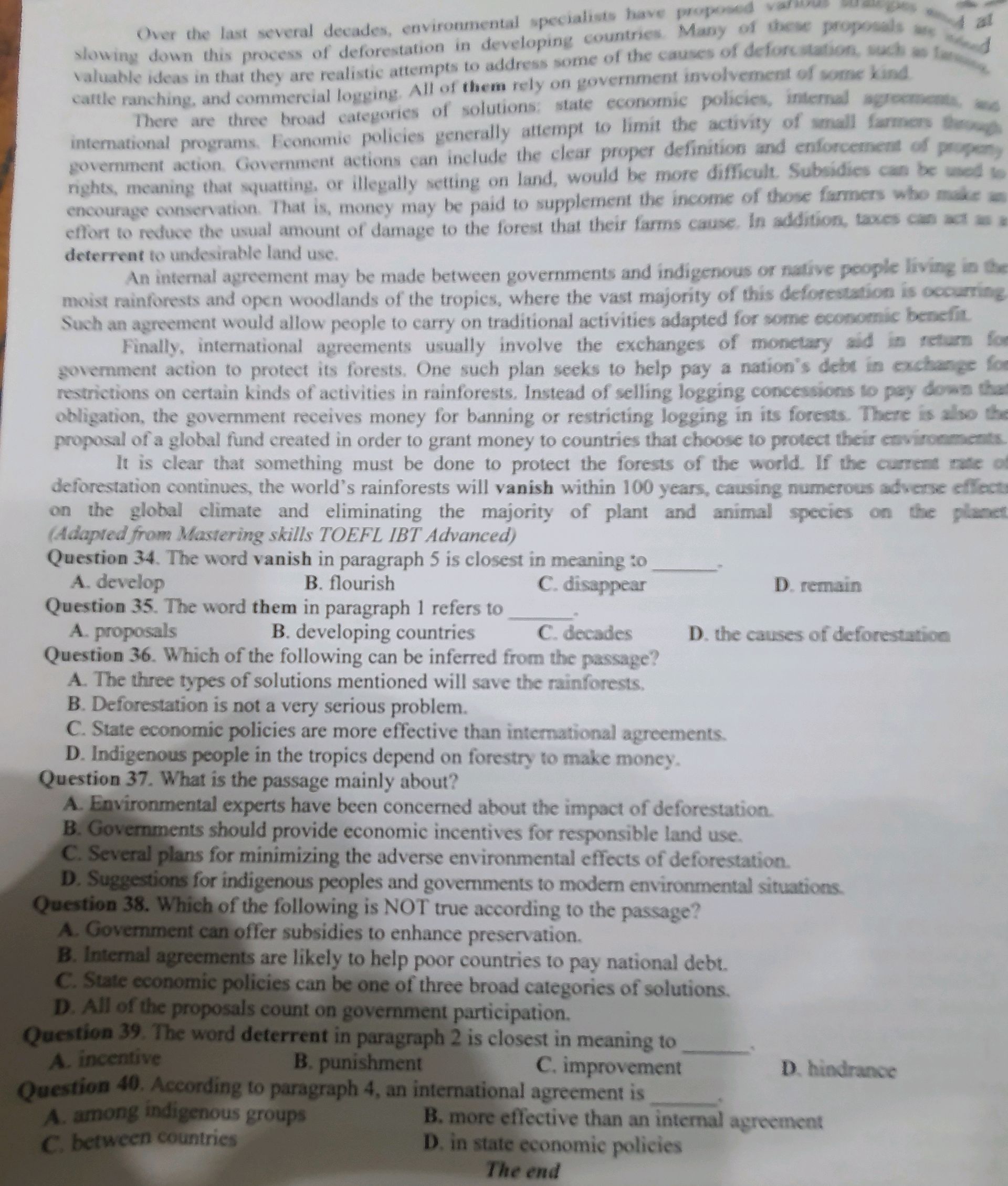 Question 34. The word vanish in paragraph 5 | StudyX