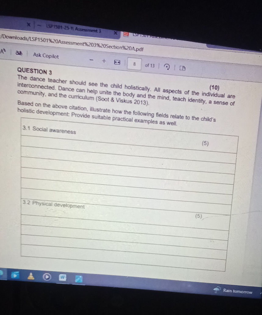 QUESTION 3 The dance teacher should see the | StudyX