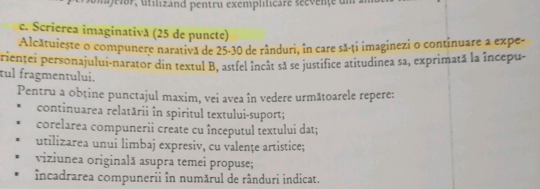 c. Scrierea imaginativă (25 de puncte) | StudyX