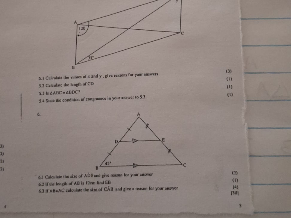 5.1 Calculate the values of x and y, give | StudyX