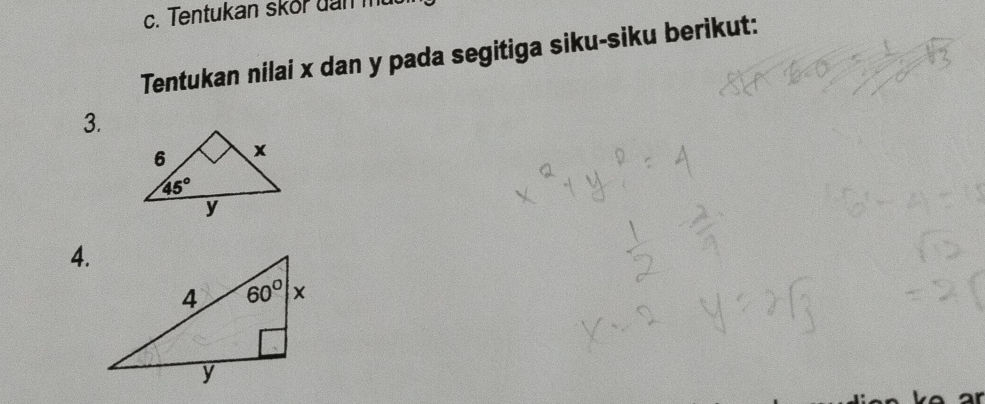 Tentukan nilai x dan y pada segitiga | StudyX